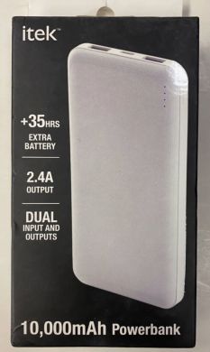 Itek 10,000mAh Power Bank Charging Portable Battery Backup (White)